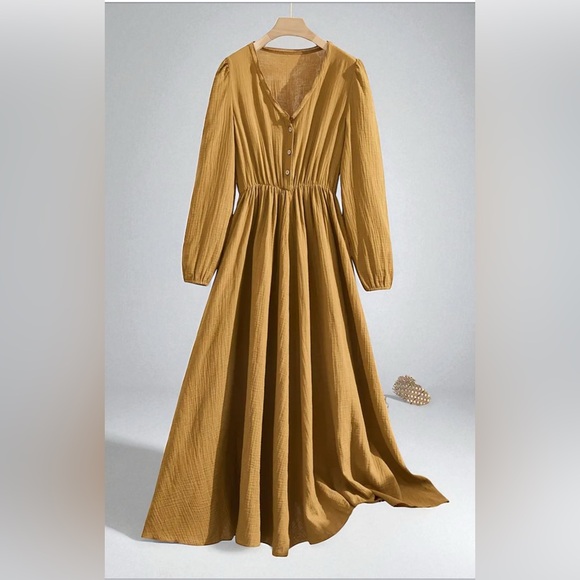 abayas | Dresses | Elegant Long Sleeve Mustard Dress | Poshmark